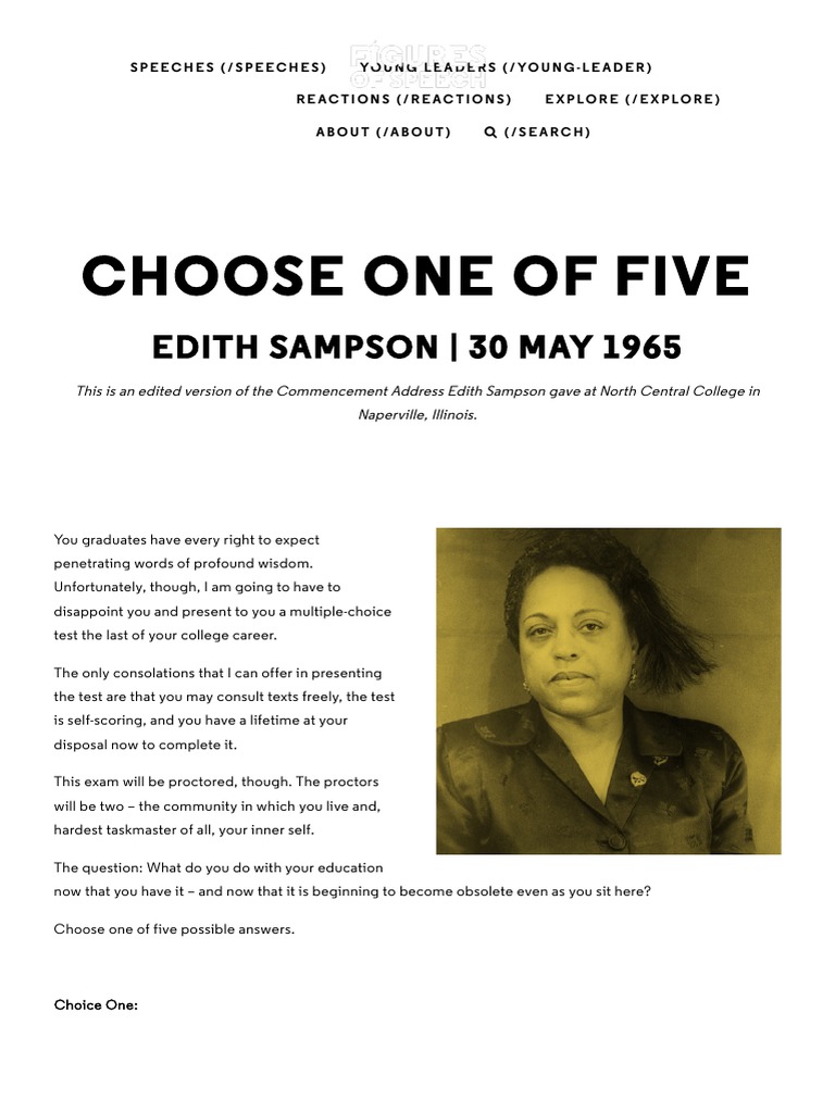 Edith Sampson Speech Choose Five | PDF | Test (Assessment)