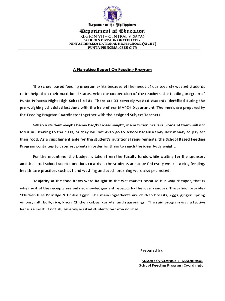 Feeding Program Narrative Report 2024 | PDF | Wellness | Technology ...