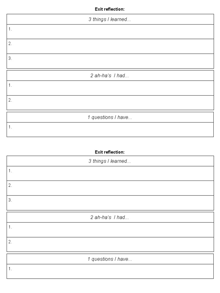 3-2-1 Exit Ticket | PDF