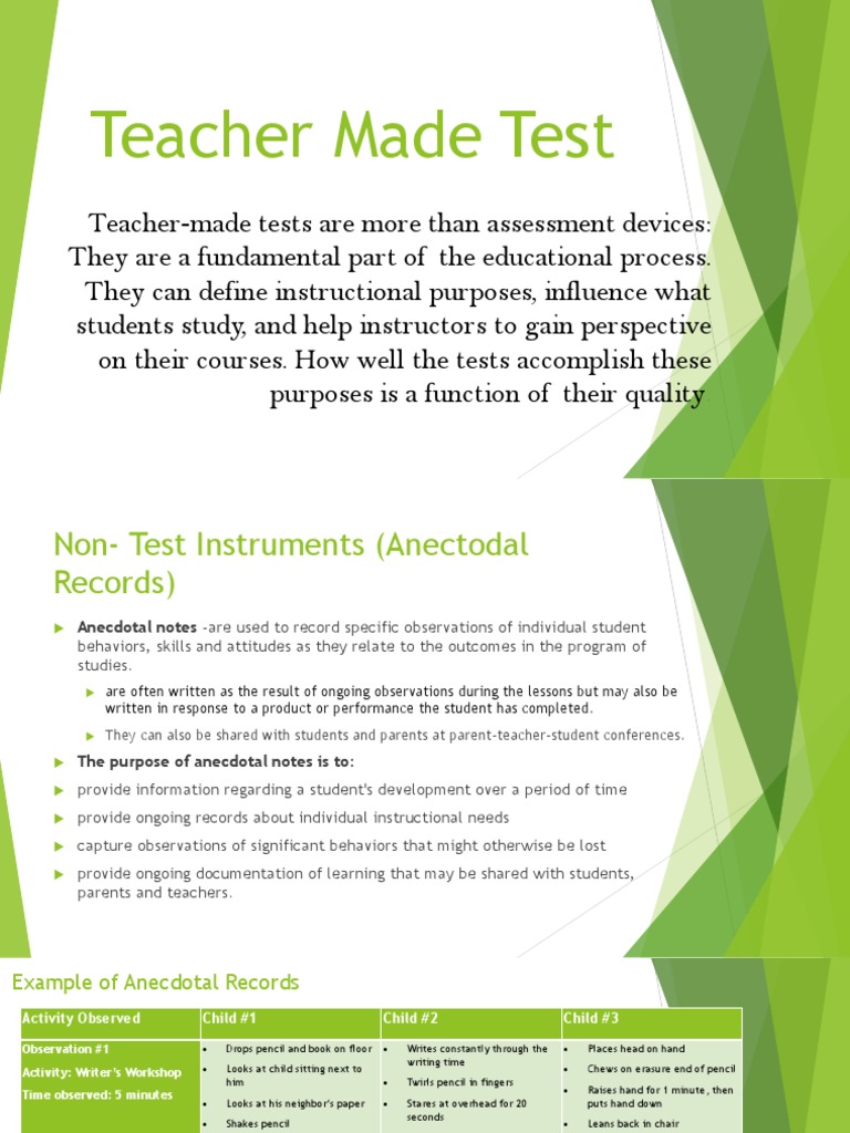 Teacher-Made Tests and Anecdotal Records | PDF | Educational Assessment ...