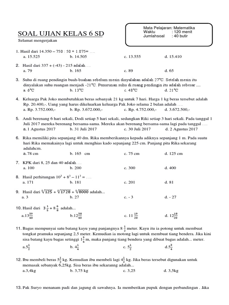Soal Ujian Kelas 6 SD | PDF