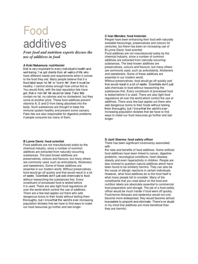 Food Additives | PDF | Foods | Nutrition