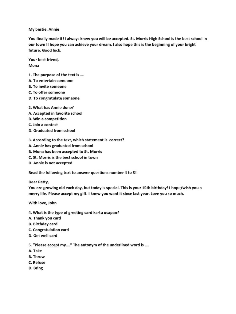 Soal Greeting Card and Suggestions | PDF