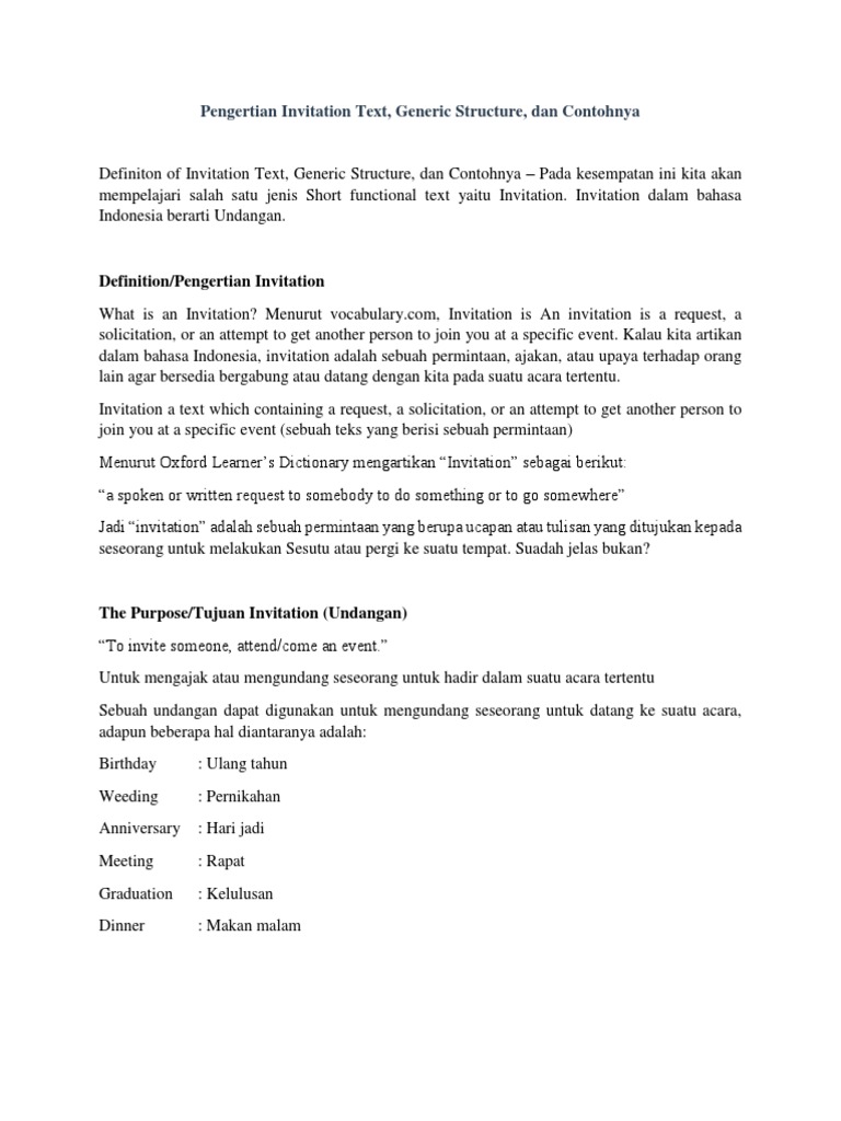 Pengertian dan Struktur Invitation Text | PDF | Karier & Perkembangan ...