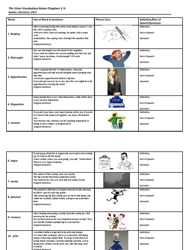 Vocabulary for The Giver: Chapters 1-5 | PDF | Linguistics | Semiotics