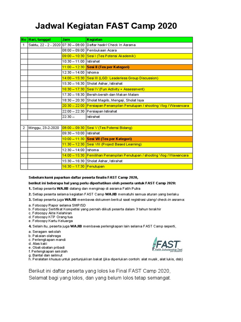 FAST Camp 2020 | PDF