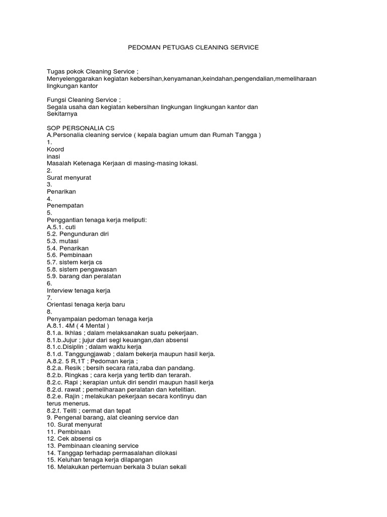 Pedoman SOP Cleaning Service | PDF | Karier & Perkembangan