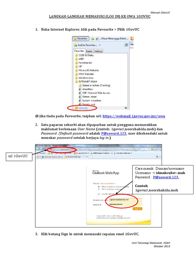 Panduan Login Emel 1GovUC HSAH | PDF | Komputer