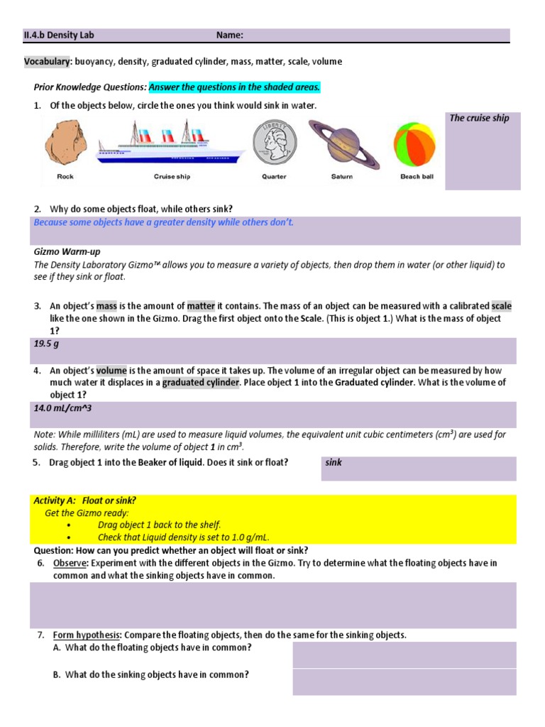 II.4.b DensityLab | PDF | Buoyancy | Density
