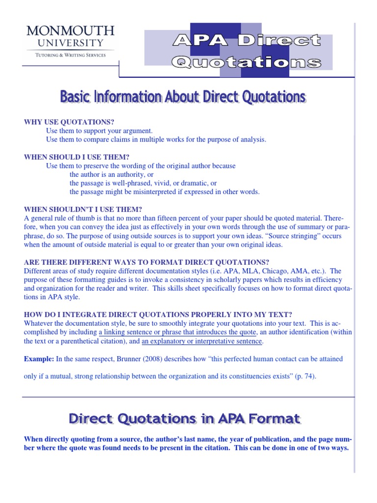 Apa Direct Quotations PDF | PDF | Ellipsis | Citation