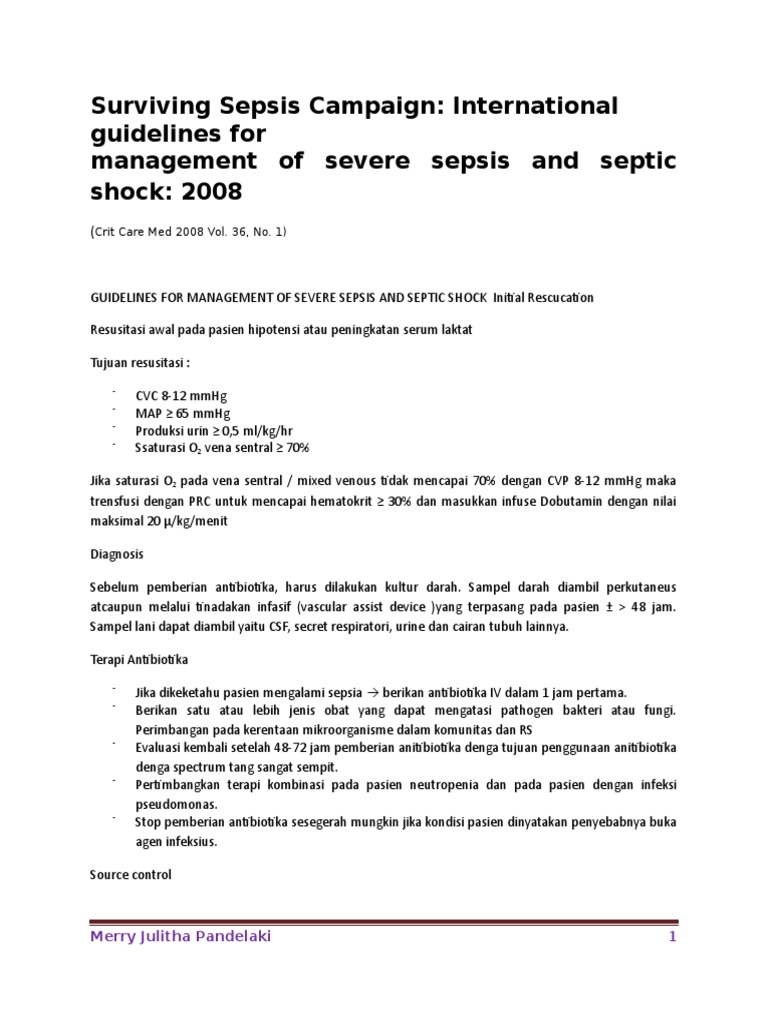 Guidelines For Management of Severe Sepsis and Septic Shock | PDF