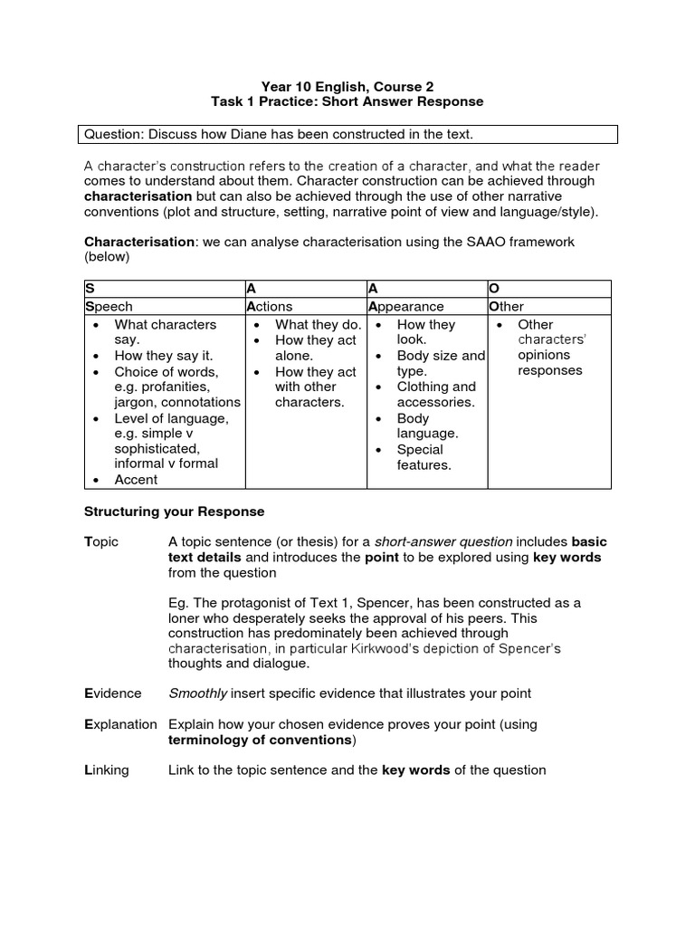 Year 10 Characterisation | PDF | Narrative | Question
