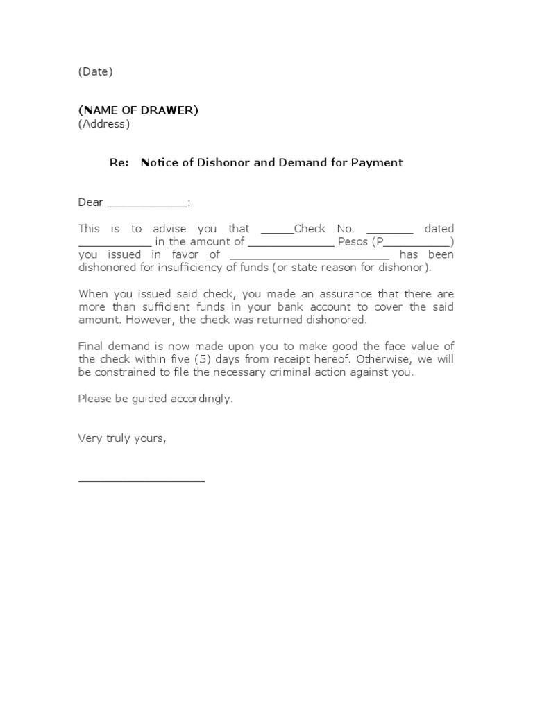 Sample Notice of Dishonor | PDF | Finance & Money Management