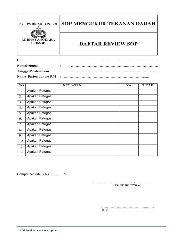 Daftar Review Sop | PDF