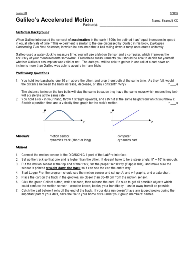 Galileo's Ramp Experiment Analysis | PDF | Acceleration | Velocity