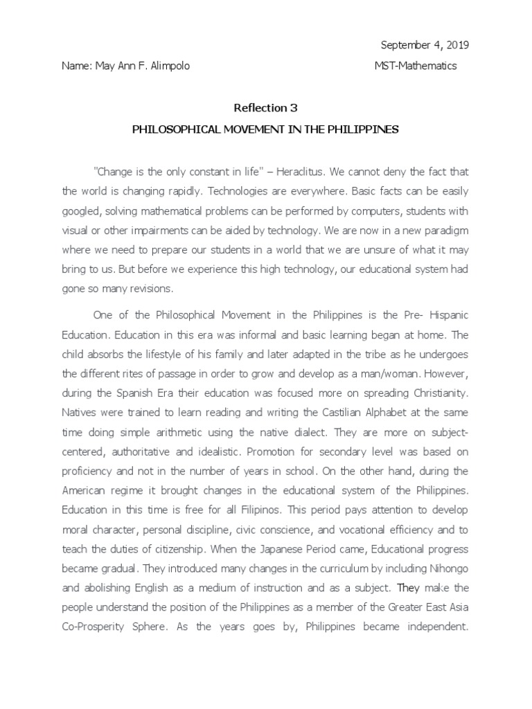 Philo Reflection 3 | PDF | Curriculum | Project Based Learning