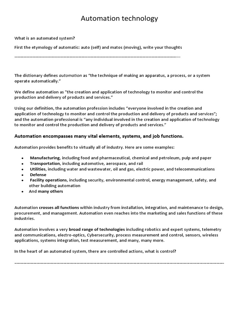 Understanding Automation: An Overview of Automated Systems, Control ...