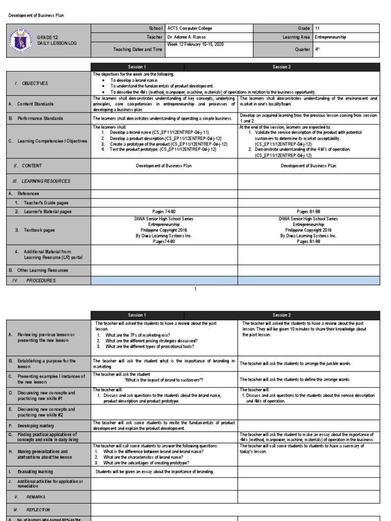 Lesson Plan Week12 | PDF | Teachers | Lesson Plan