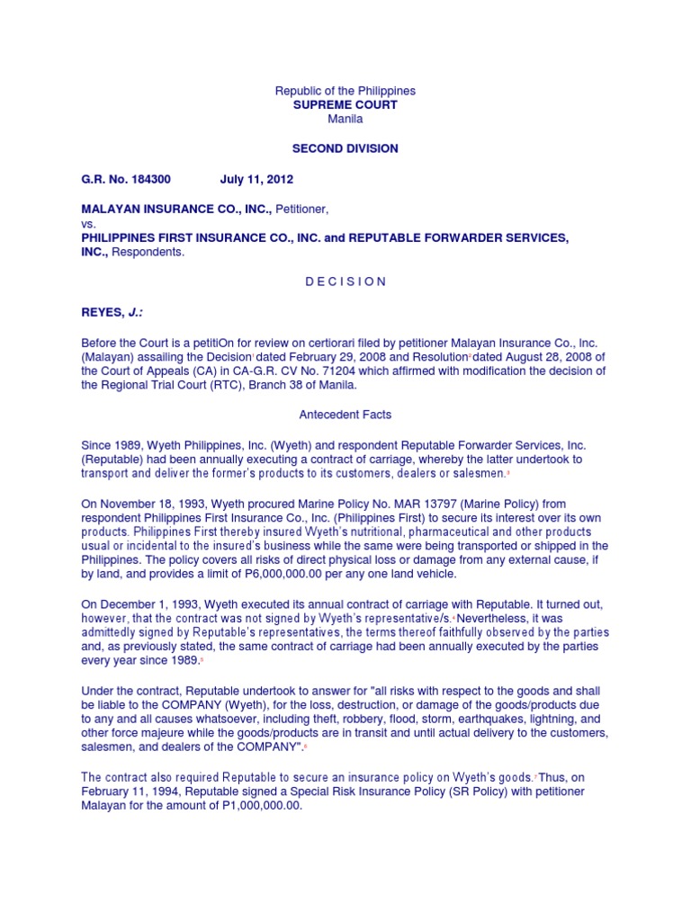 and 7. Malayan v. Phil. First Insurance | Download Free PDF | Insurance ...