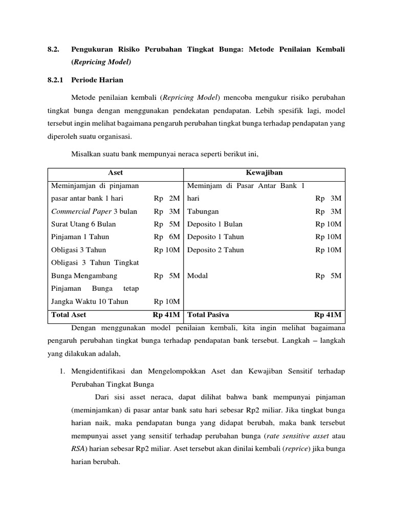 Pengukuran Risiko Perubahan Tingkat Bunga Repricing Model | PDF