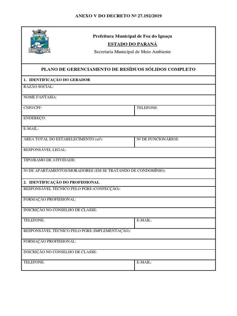 Modelo PGRS Completo | PDF | Desperdício | Desenvolvimento profissional