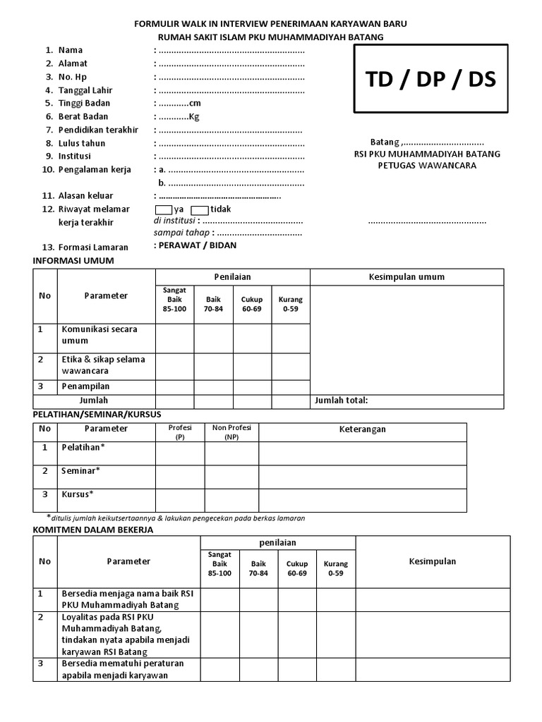 FORM Walk in Interview | PDF | Karier & Perkembangan