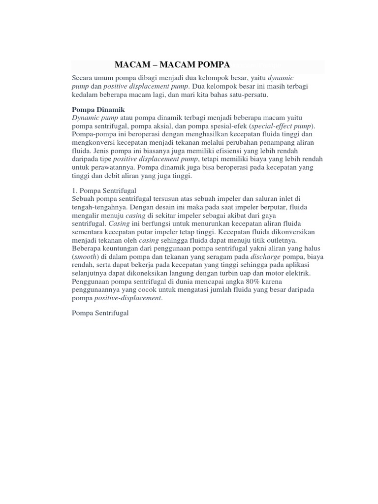 Macam Macam Pompa | PDF