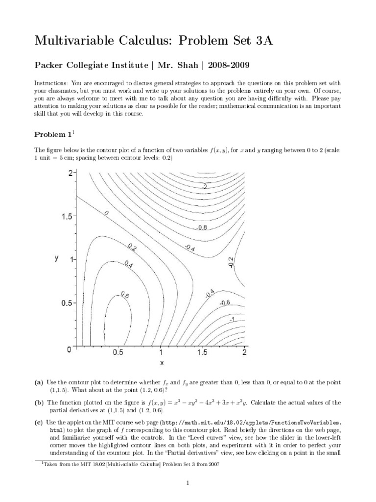 Problem Set 3a | PDF | Contour Line | Function (Mathematics)