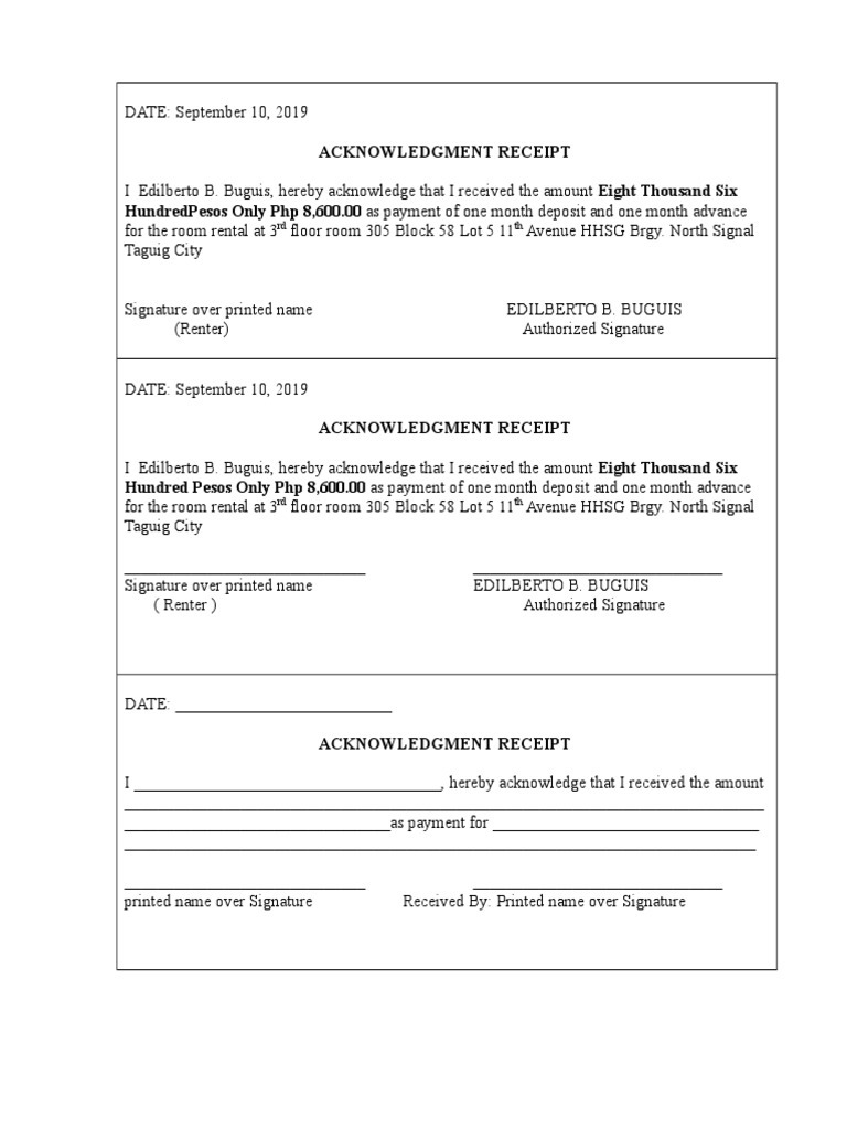 Acknowledgment Receipt Word 2010 Format Template | PDF | Vehicles ...