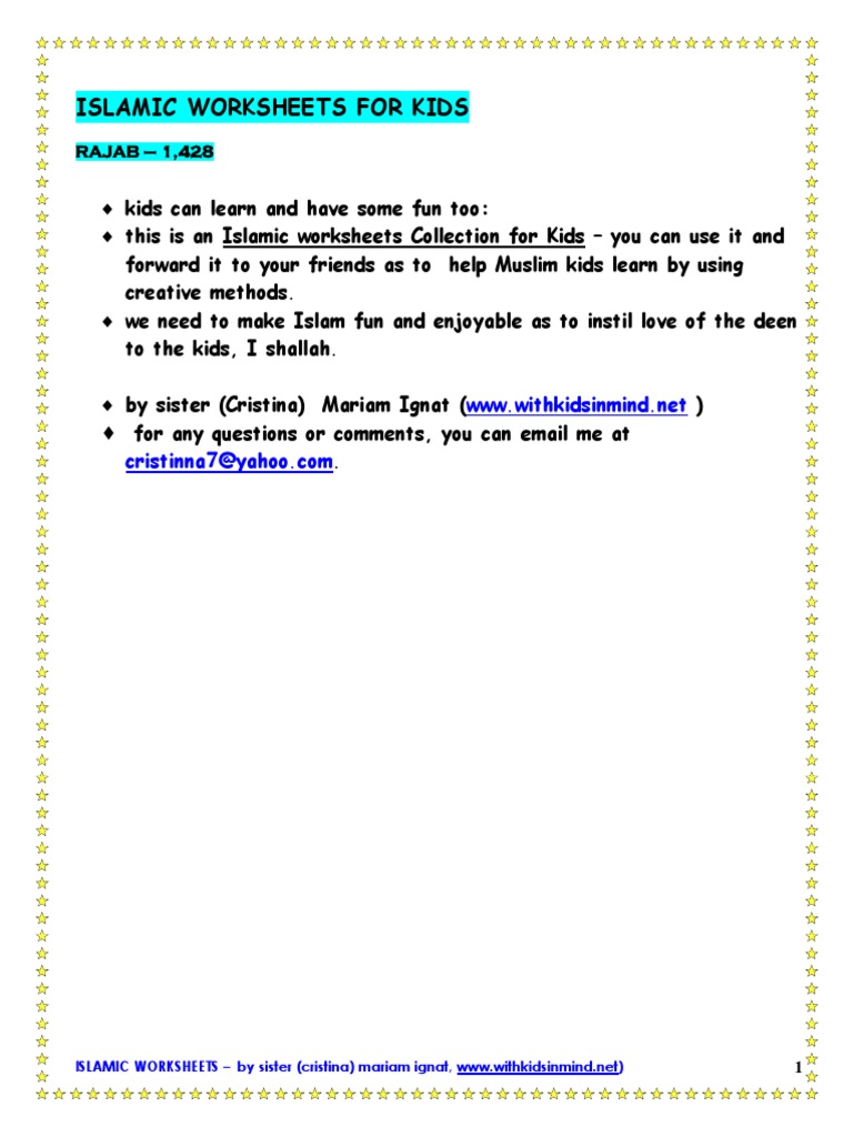 Islamic Worksheets for Kids' Learning | PDF | Prophets And Messengers ...