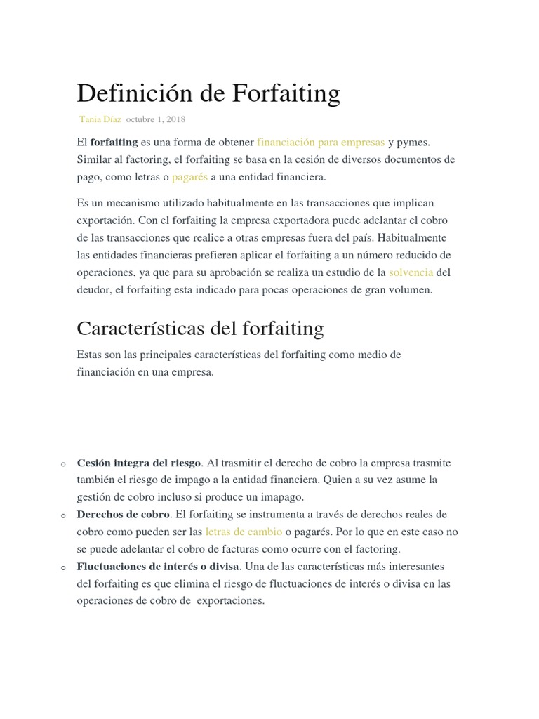 Definición de Forfaiting | PDF | Factoring (Finanzas) | Bancos