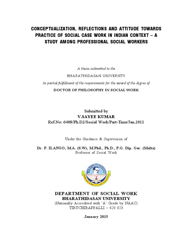 V. Sayee Kumar Final Thesis | PDF | Psychotherapy | Social Work