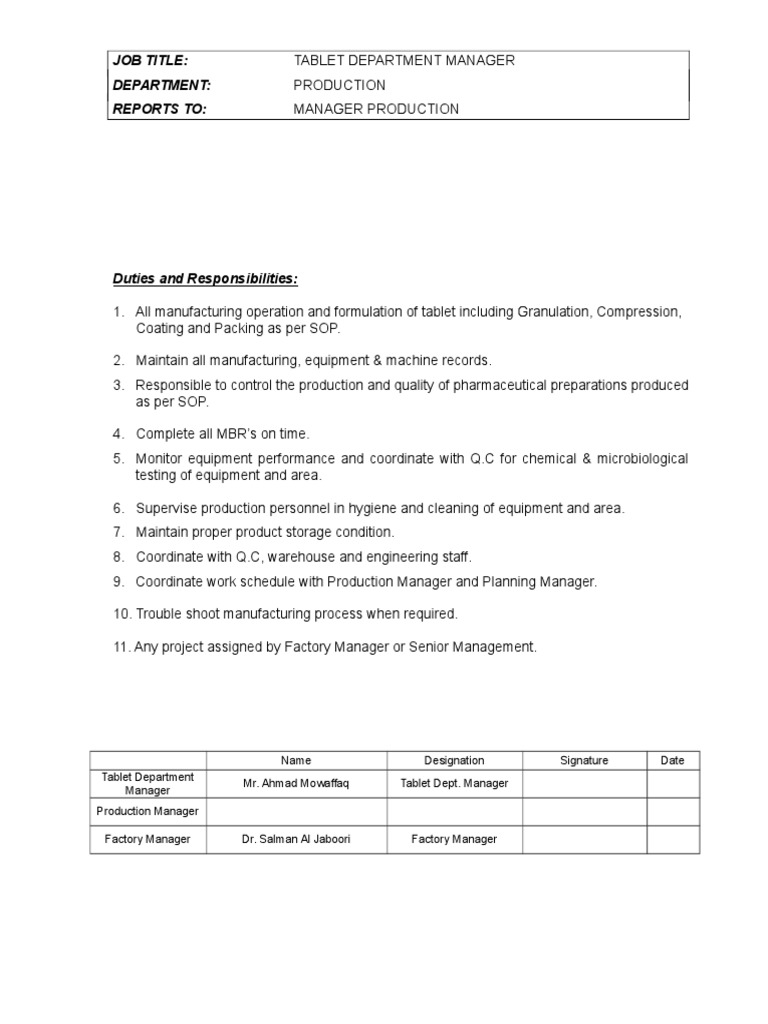 New Job Description Production | PDF