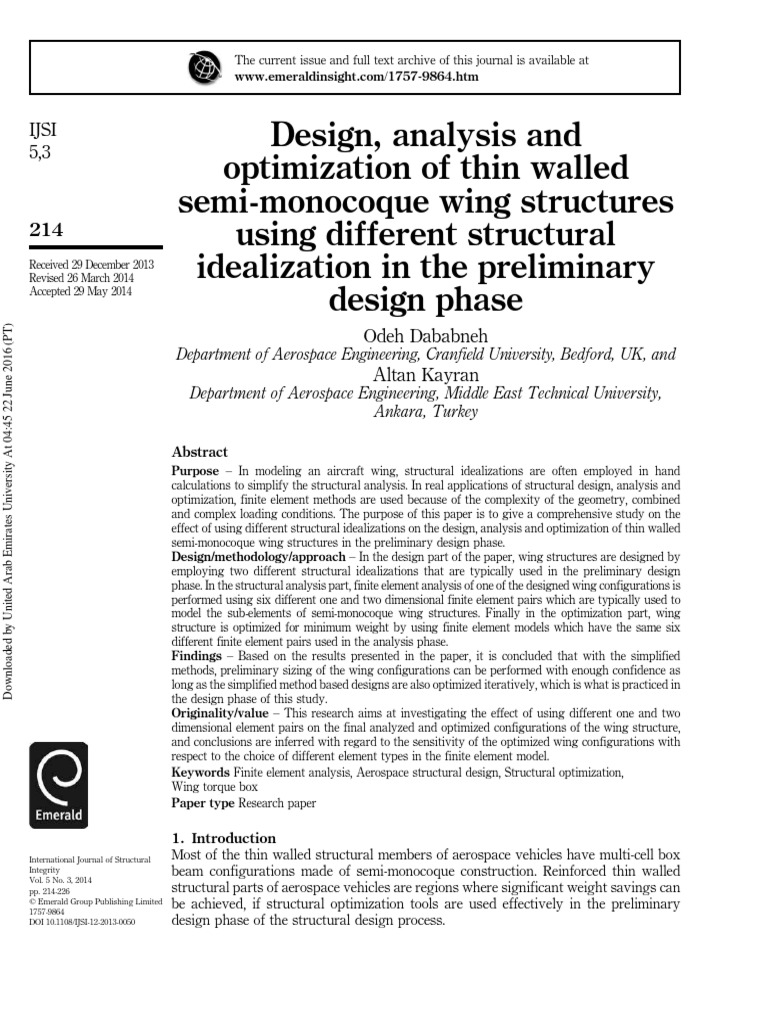 Design, Analysis and Optimization of Thin Walled Semi-Monocoque Wing Structures Using Different ...