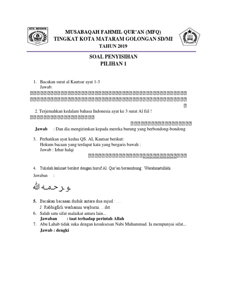 Contoh Soal MFQ | PDF