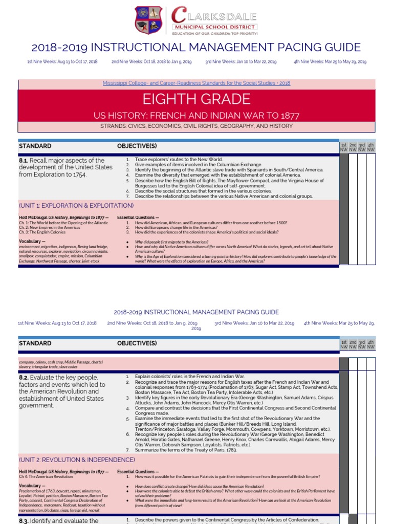 2018-19 Pacing Guide Eighth Grade Social Studies - Us History ...