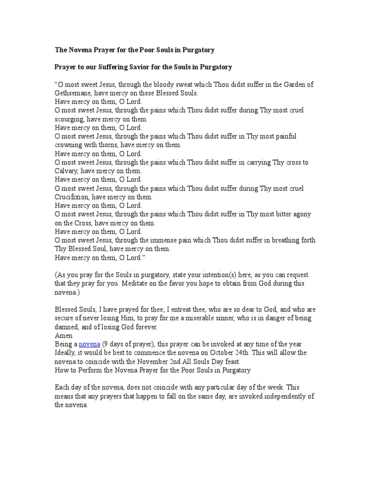 The Novena Prayer For The Poor Souls in Purgatory | PDF | Purgatory ...