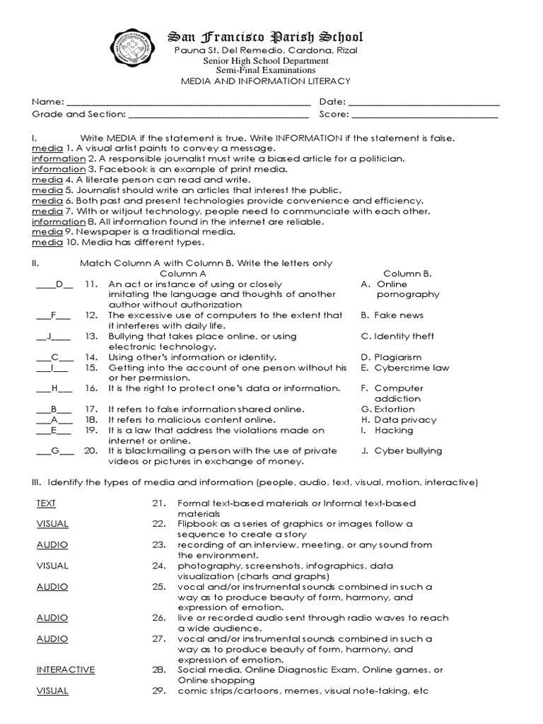 MiL Semis KEY | PDF | Mass Media | Infographics
