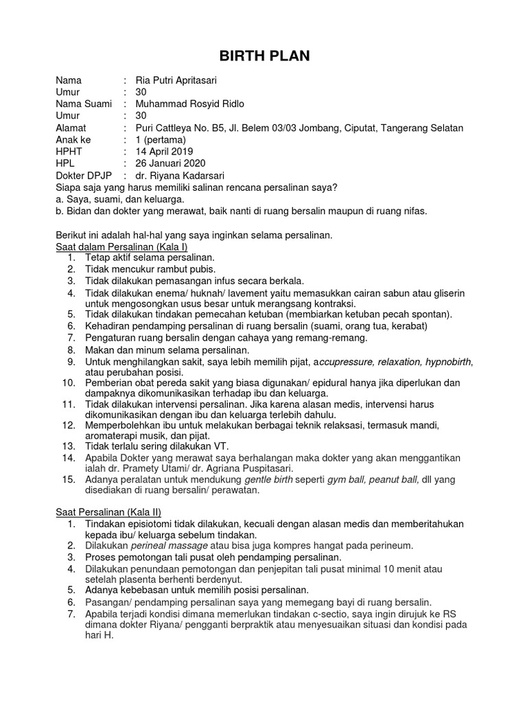 Birth Plan | PDF