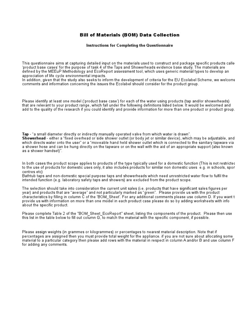 Bill of Materials Template 18 | PDF