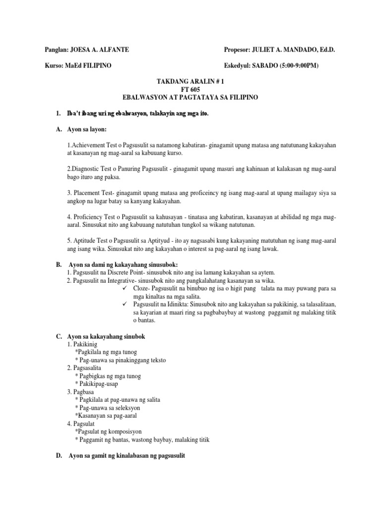 Ebalwasyon at Pagtataya | PDF