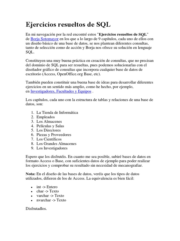 Ejercicios Resueltos de SQL | PDF