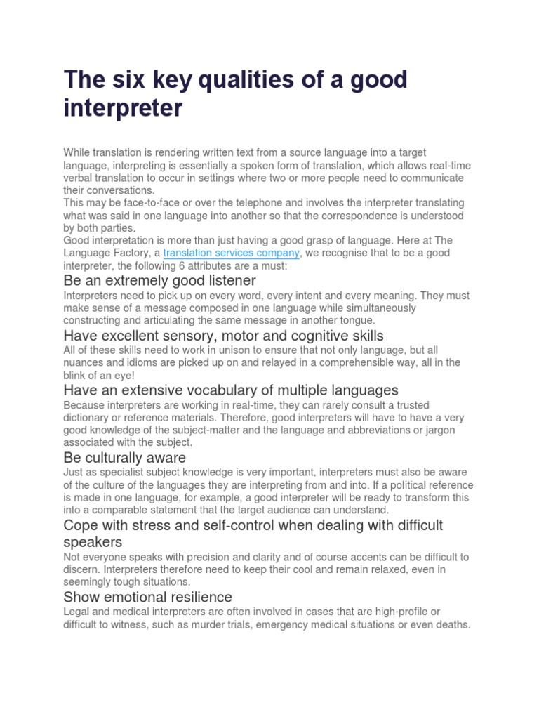 The Six Key Qualities of A Good Interpreter | PDF