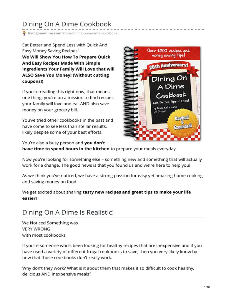 Dining On A Dime Cookbook Overview | PDF