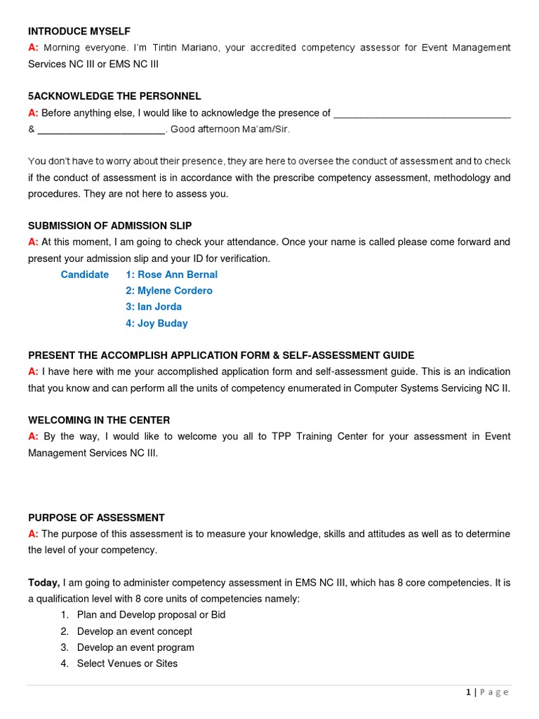 Script For CCA | PDF