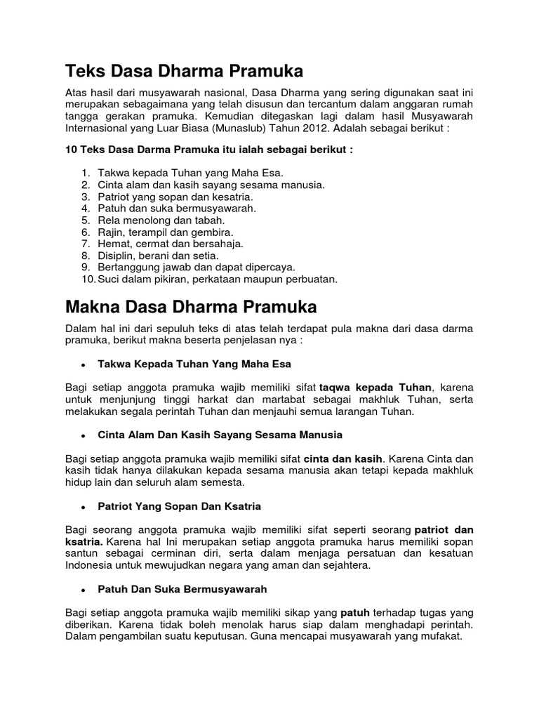 Teks Dasa Dharma Pramuka | PDF