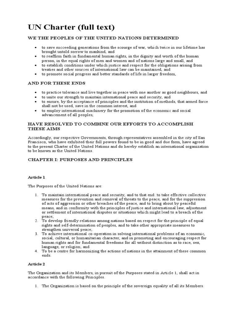 UN Charter (Full Text) : We The Peoples of The United Nations ...