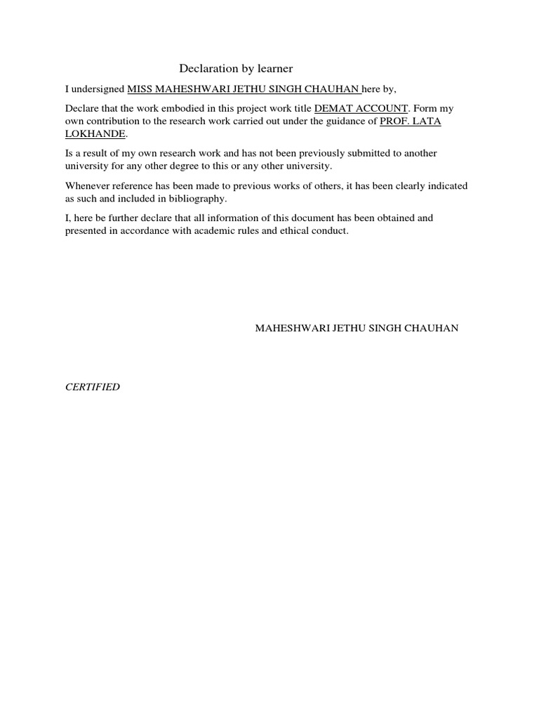 Declaration by Learner | PDF