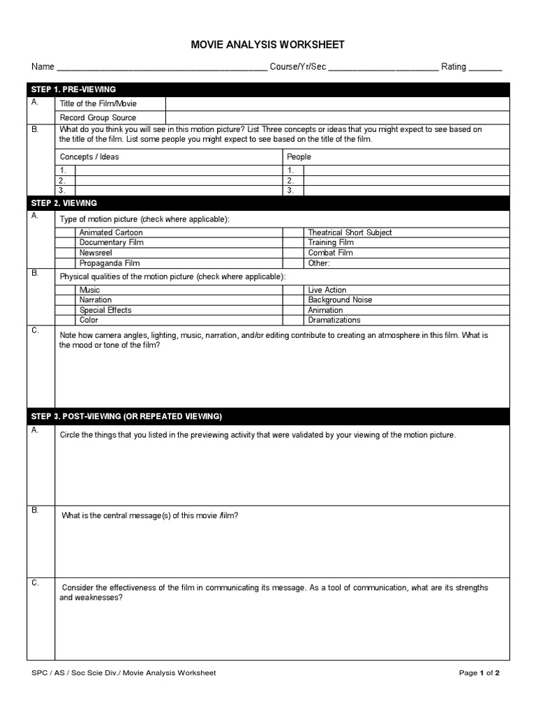 Movie Analysis Worksheet | PDF | Games & Activities