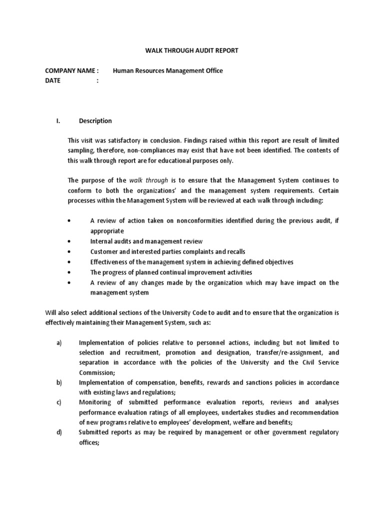 Walk Through Audit Report | PDF | Business
